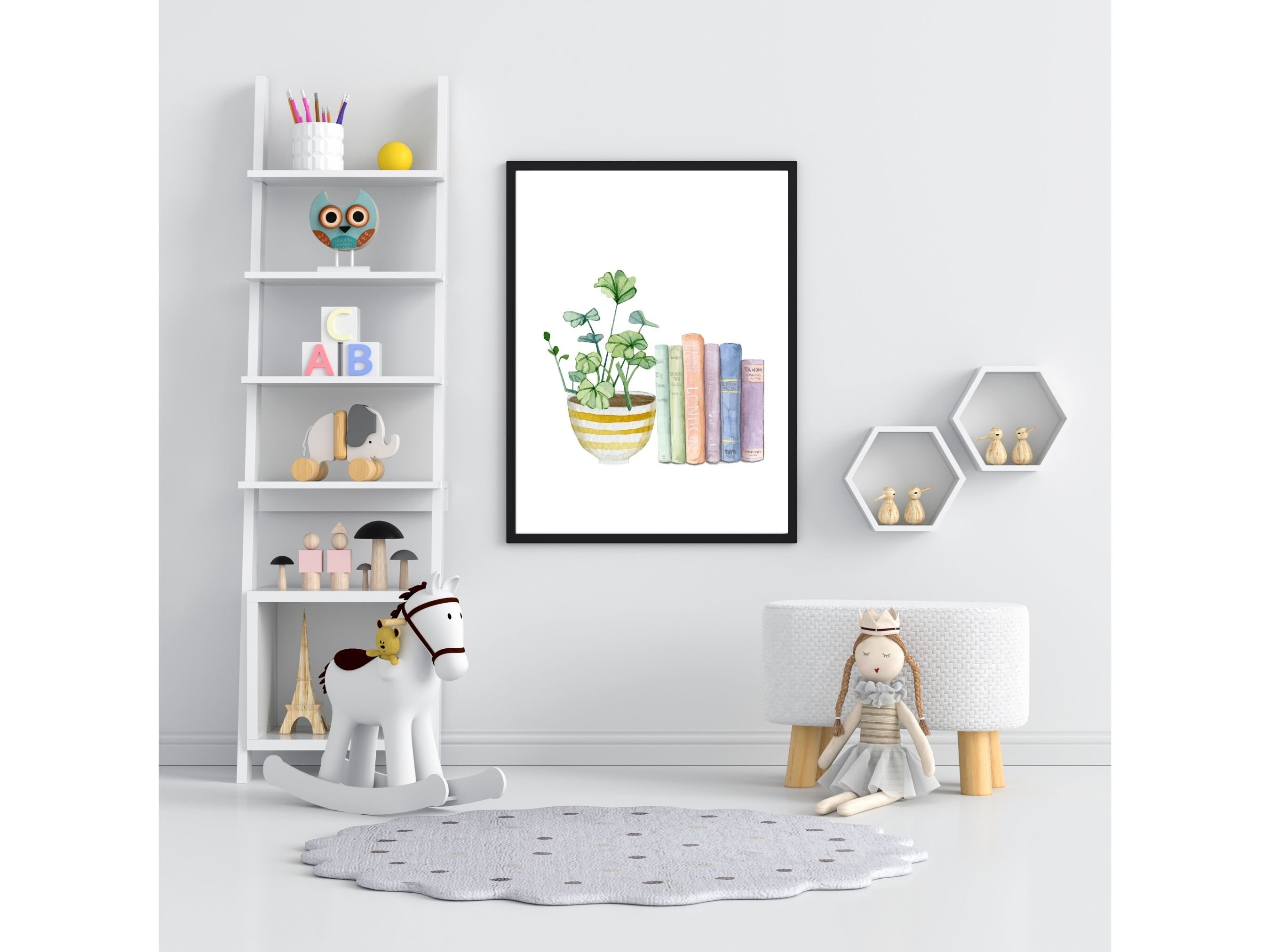 Watercolor Plant and Books Printable Poster, Books Wall Decor ...