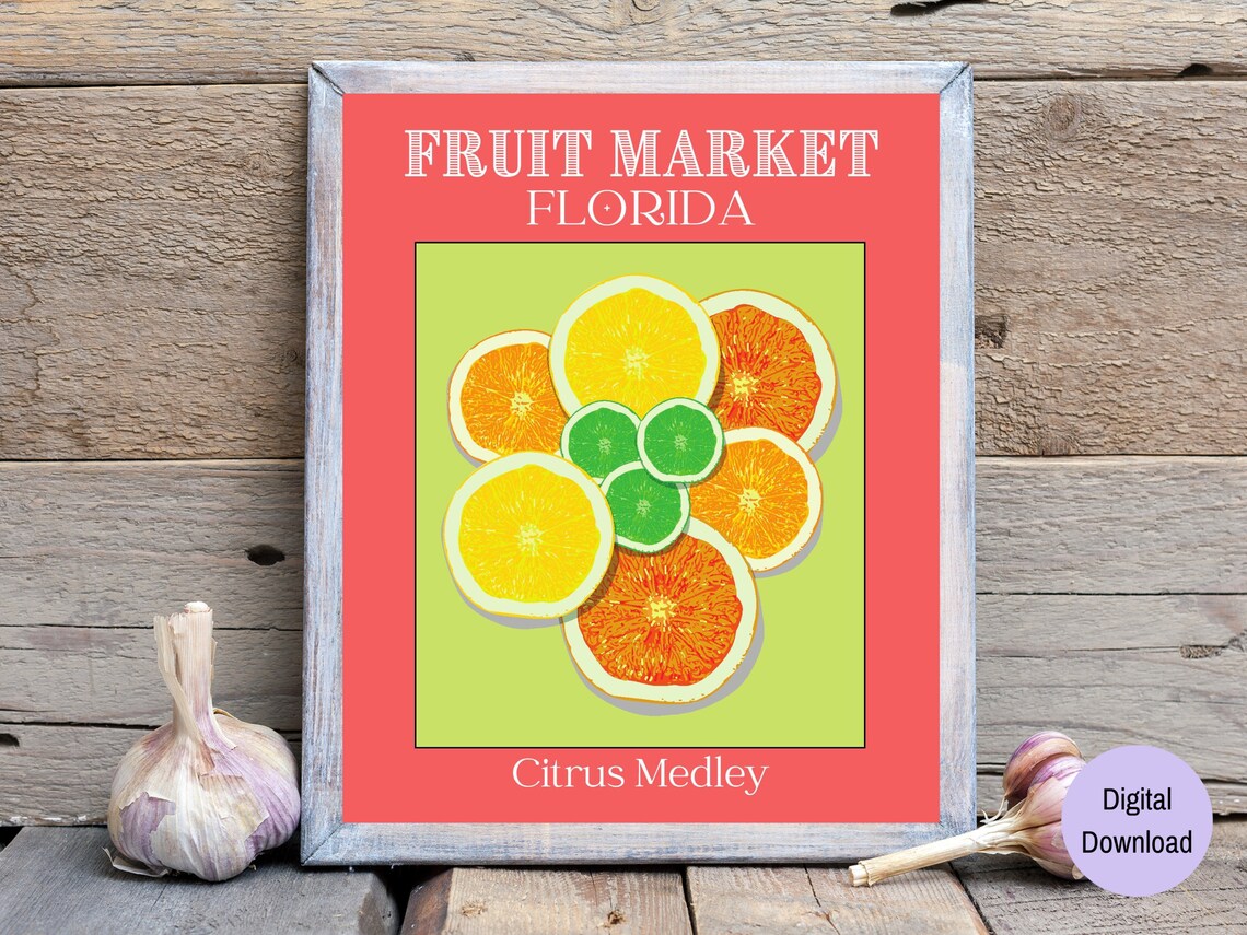 Fruit Market Print, Fruit Poster, Citrus Fruit Market Poster, Fruit ...