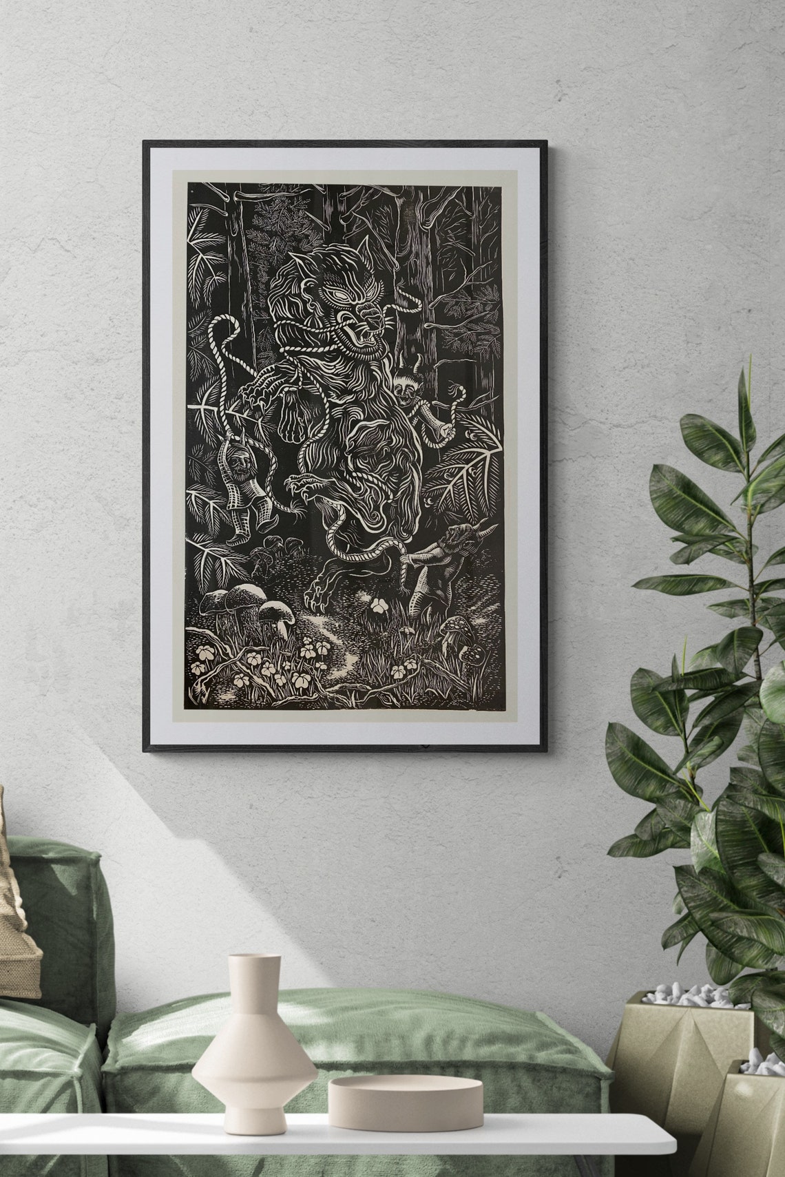 Taming a Wolf - Linocut Print Hand Carved and Printed - Etsy