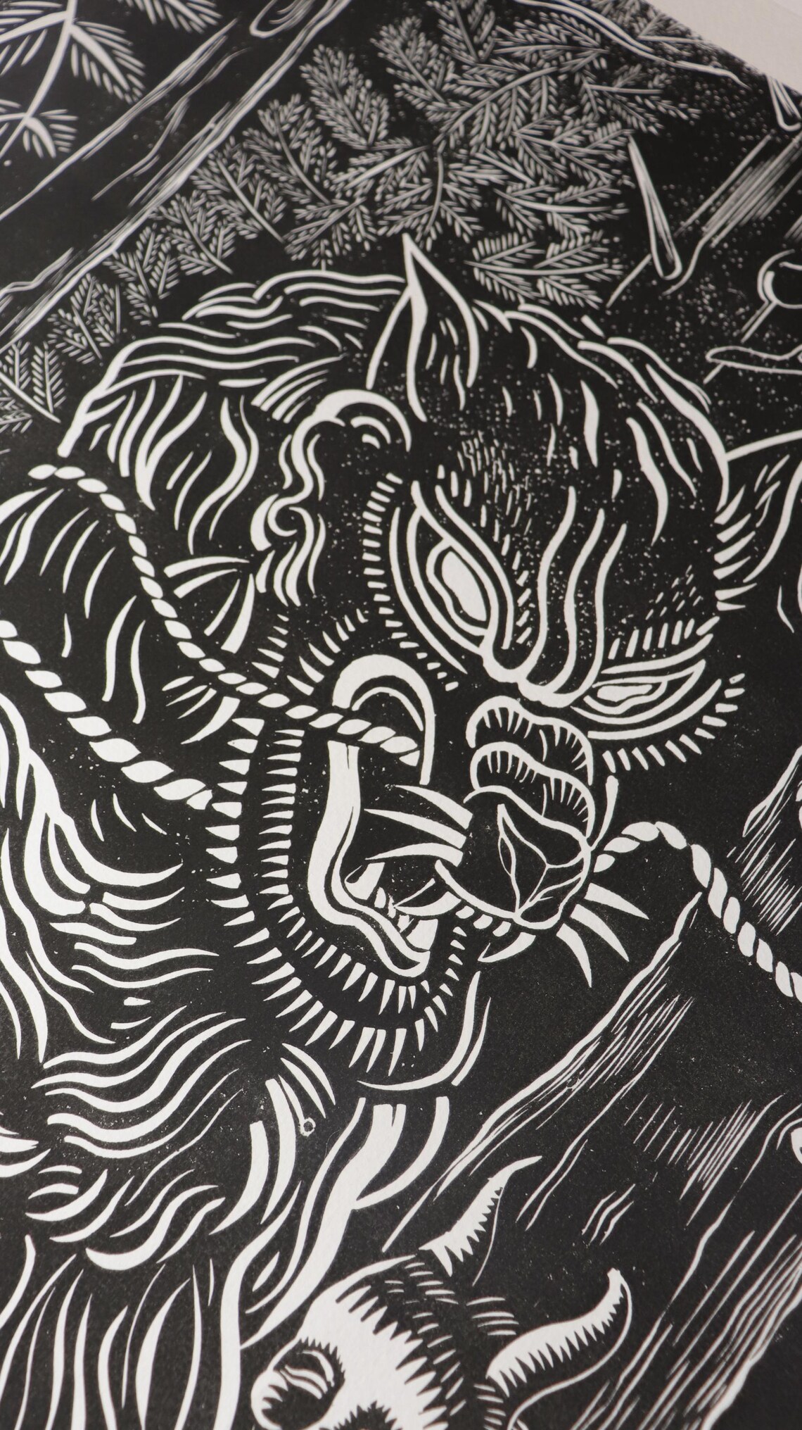 Taming a Wolf - Linocut Print Hand Carved and Printed - Etsy
