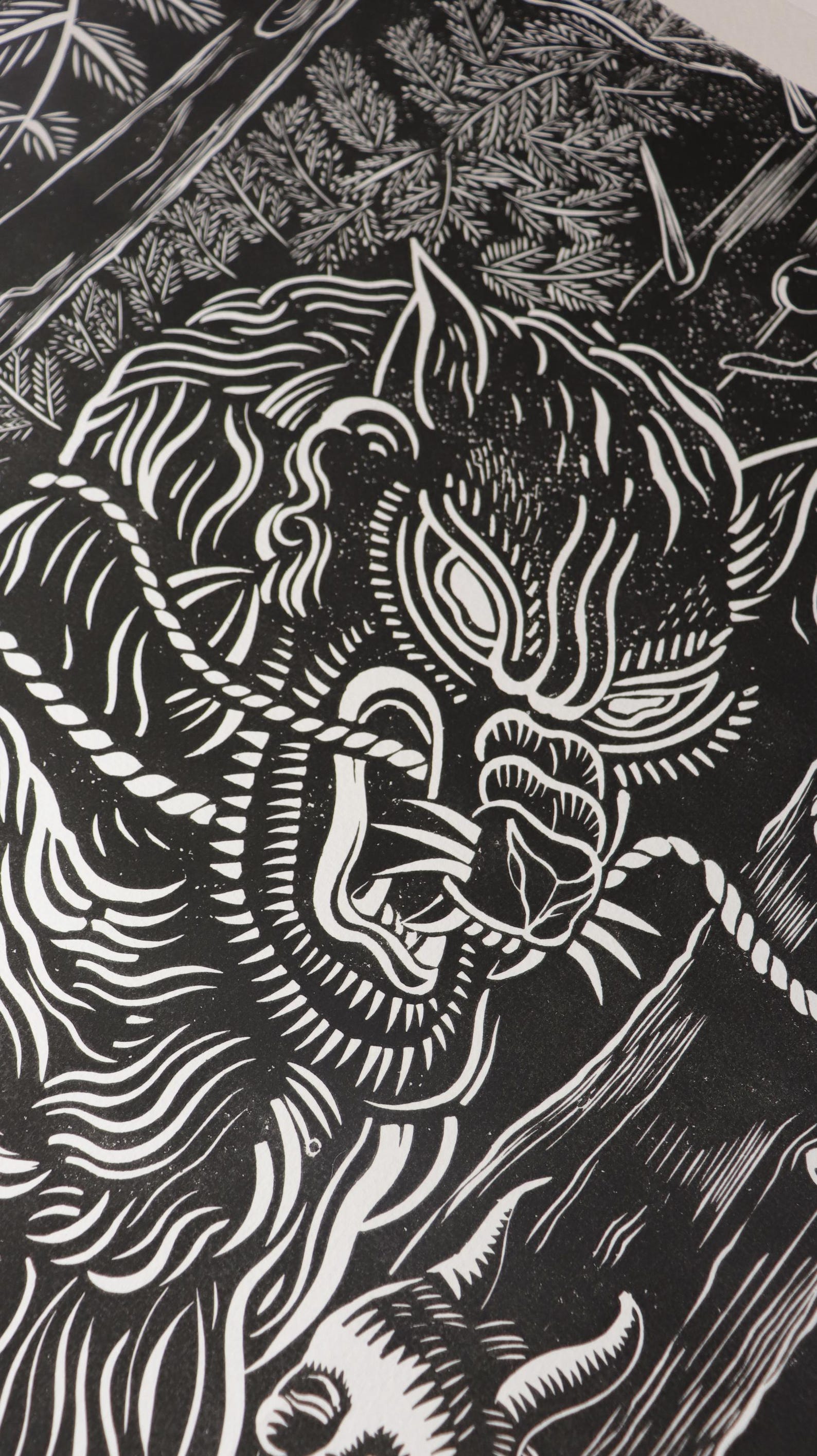 Taming a Wolf - Linocut Print Hand Carved and Printed - Etsy