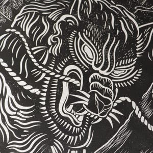 Taming a Wolf - Linocut Print Hand Carved and Printed - Etsy