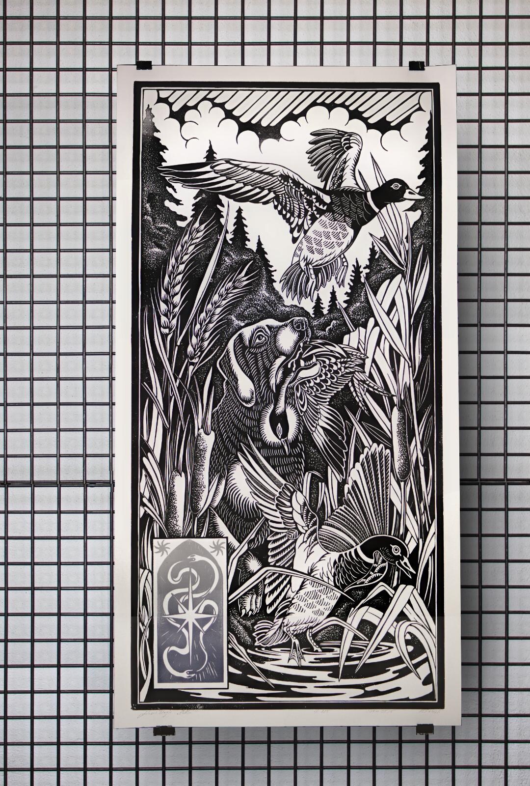 On the Hunt - Original Linocut Print Hand Carved and Printed - Etsy