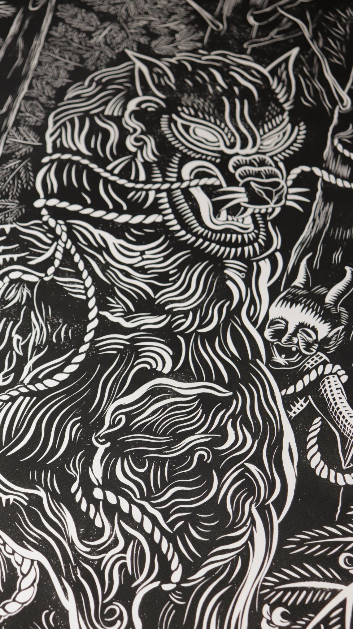 Taming a Wolf - Linocut Print Hand Carved and Printed - Etsy