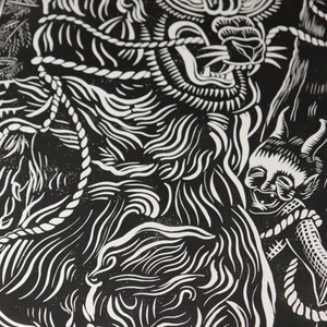 Taming a Wolf - Linocut Print Hand Carved and Printed - Etsy