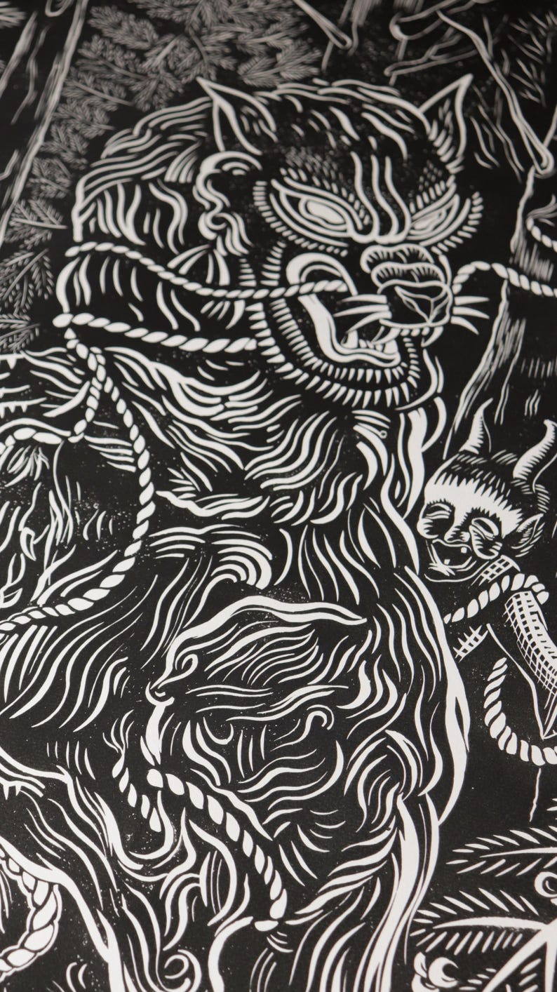 Taming a Wolf - Linocut Print Hand Carved and Printed - Etsy