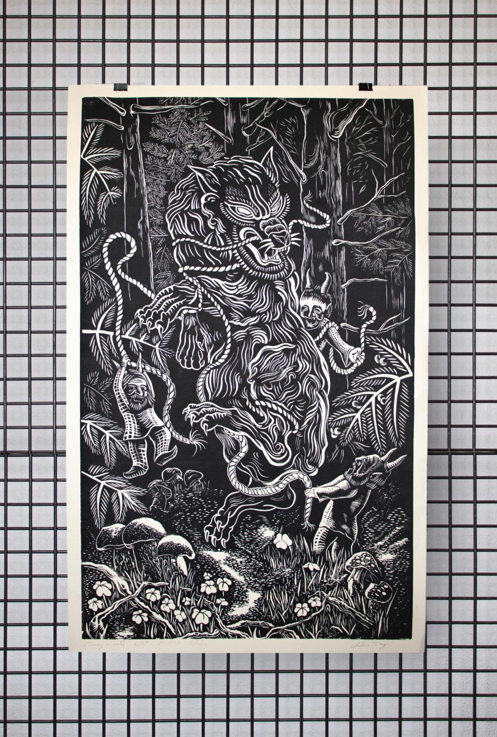 Taming a Wolf - Linocut Print Hand Carved and Printed - Etsy