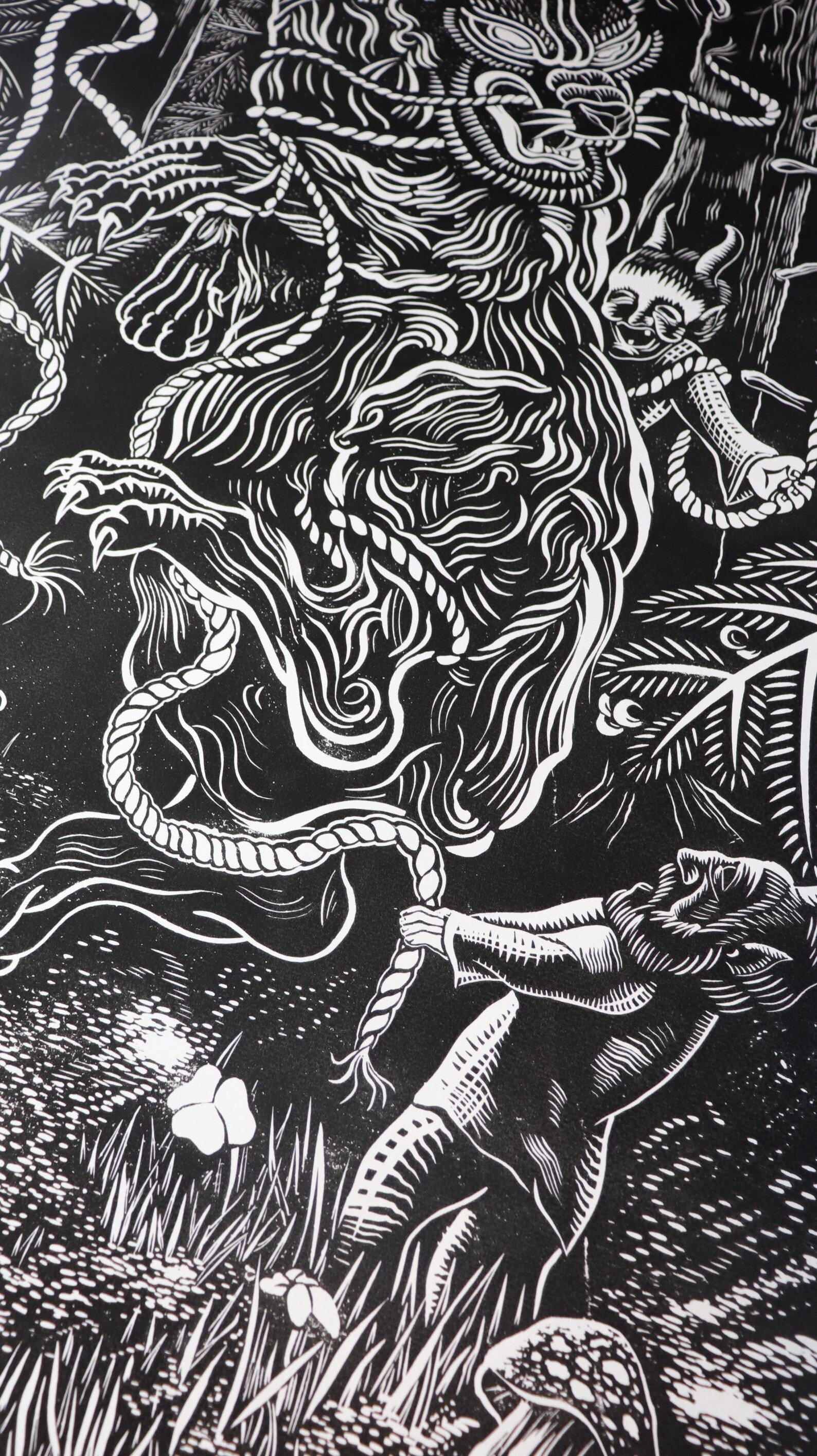 Taming a Wolf - Linocut Print Hand Carved and Printed - Etsy