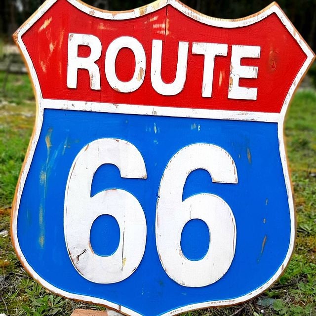 Frame of the Famous Route 66 Road, Carved in Exotic Wood in the Purest ...