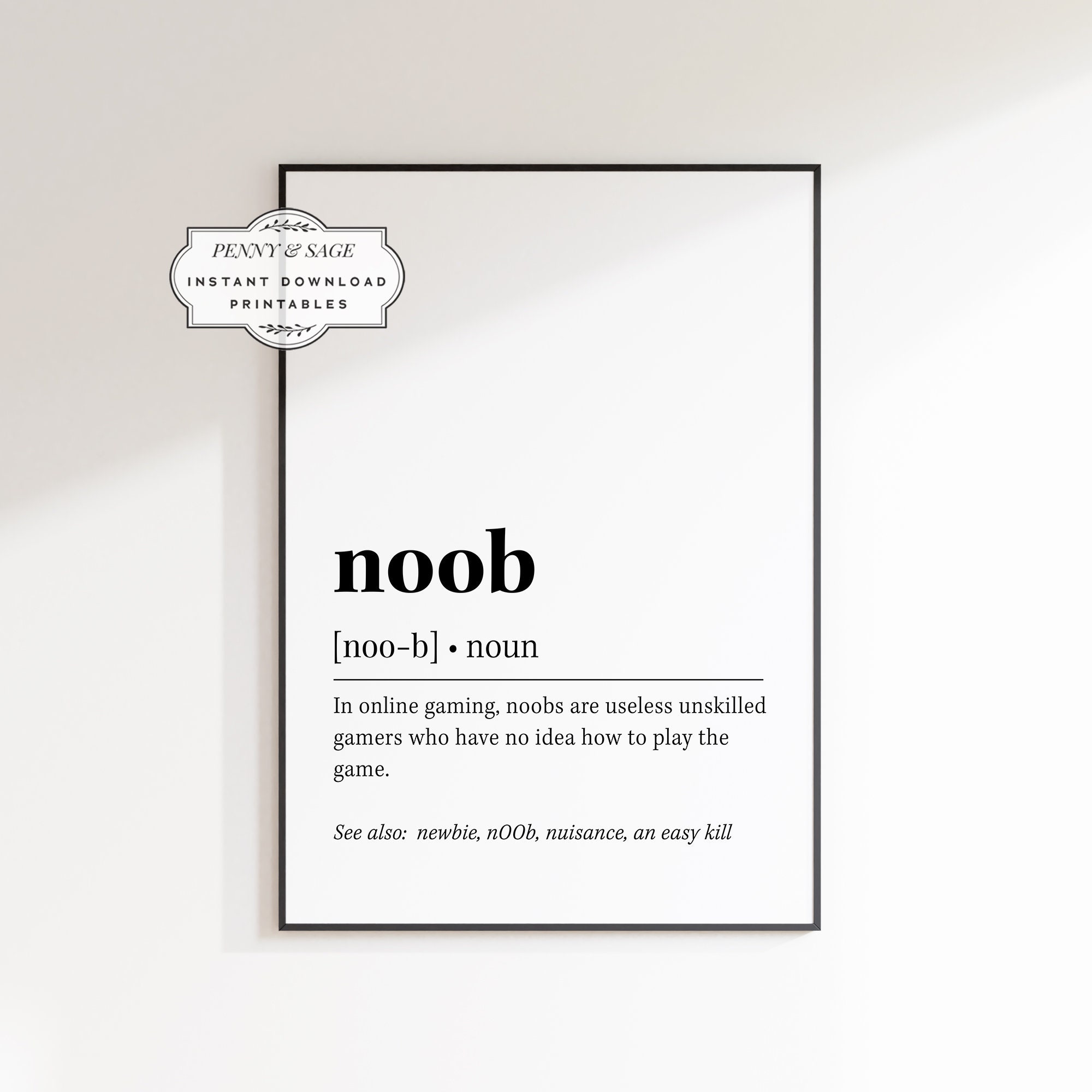 Noob Definition Print, Gamer Gift, Funny Definition PRINTABLE Art, Noob ...