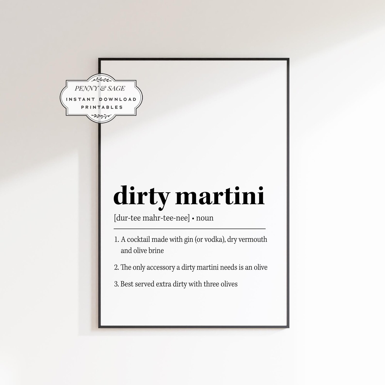Dirty Martini Definition Printable, Trendy Bar Print, Cocktail Kitchen ...