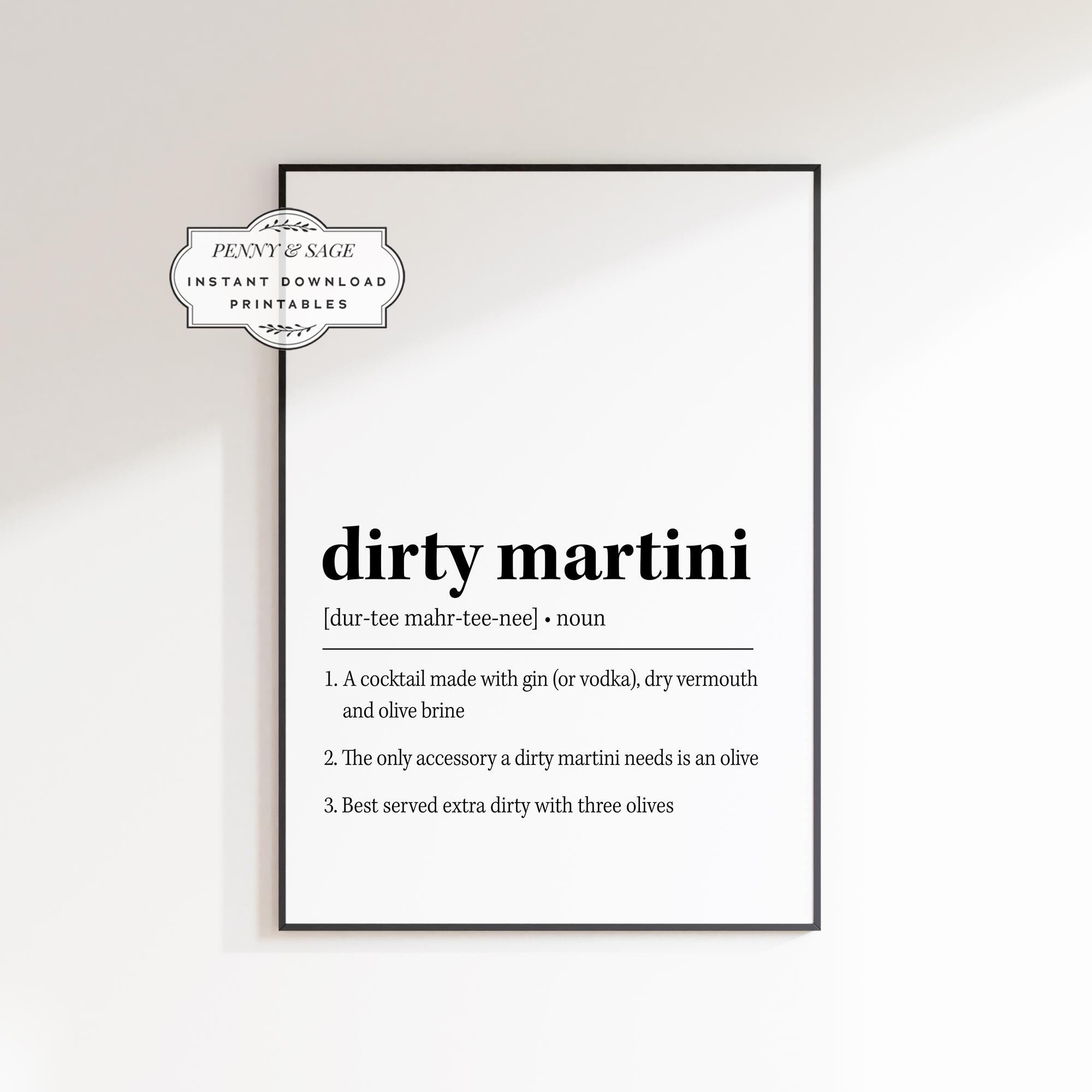 Dirty Martini Definition Printable, Trendy Bar Print, Cocktail Kitchen ...