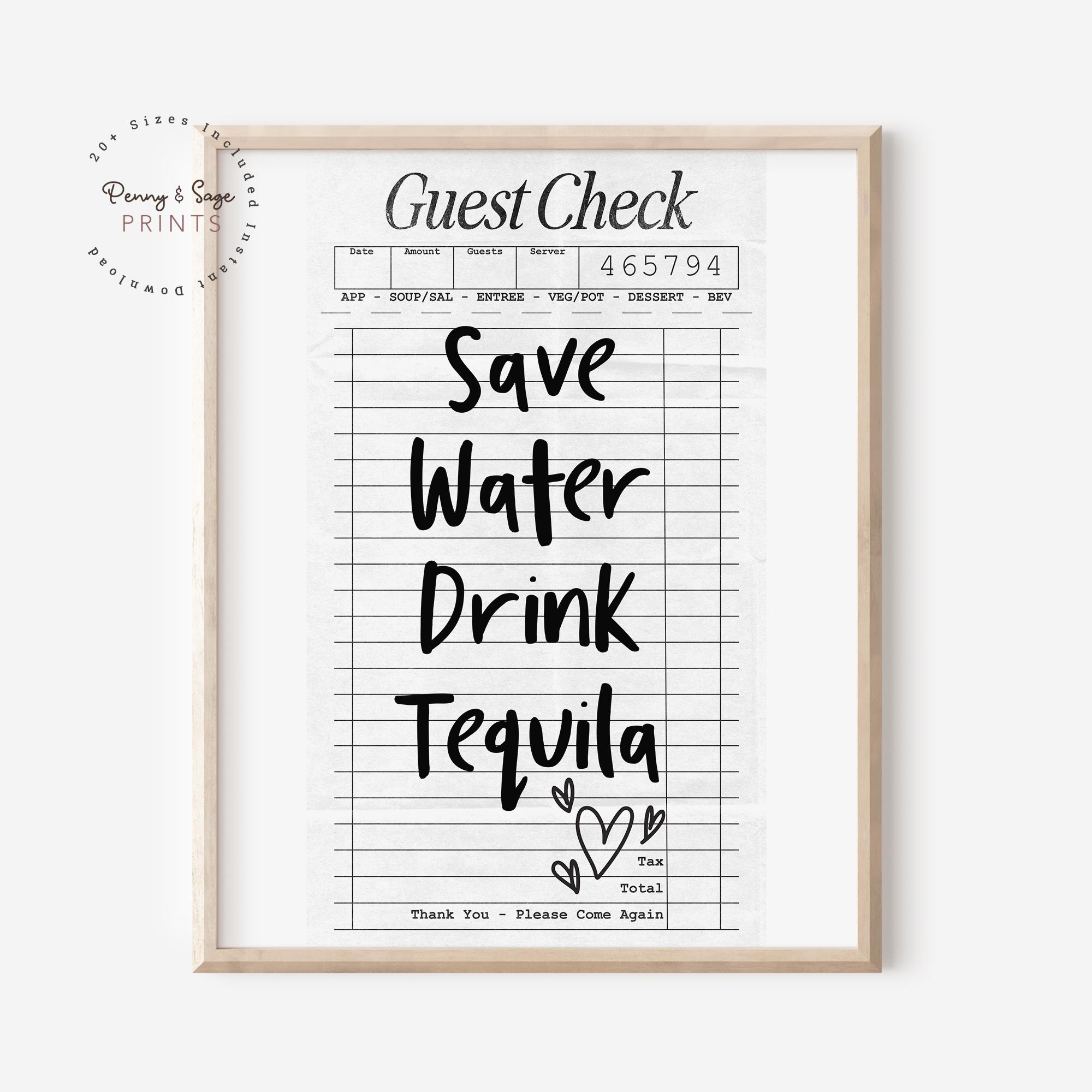 Guest Check Save Water Drink Tequila Print, Trendy Pink Guest Check ...