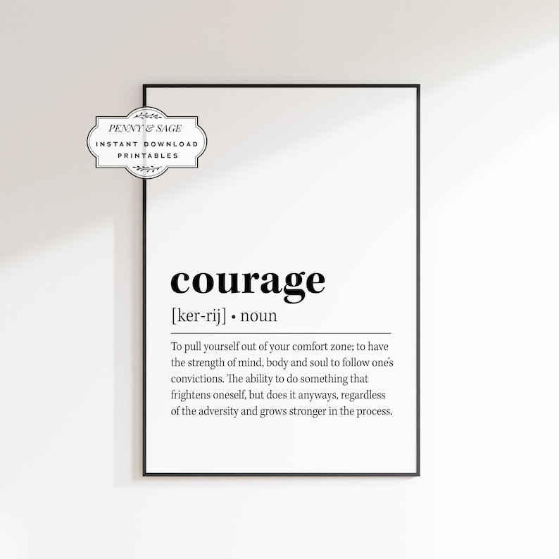 Courage Definition Printable Wall Art, Courage Quote Print, Social ...