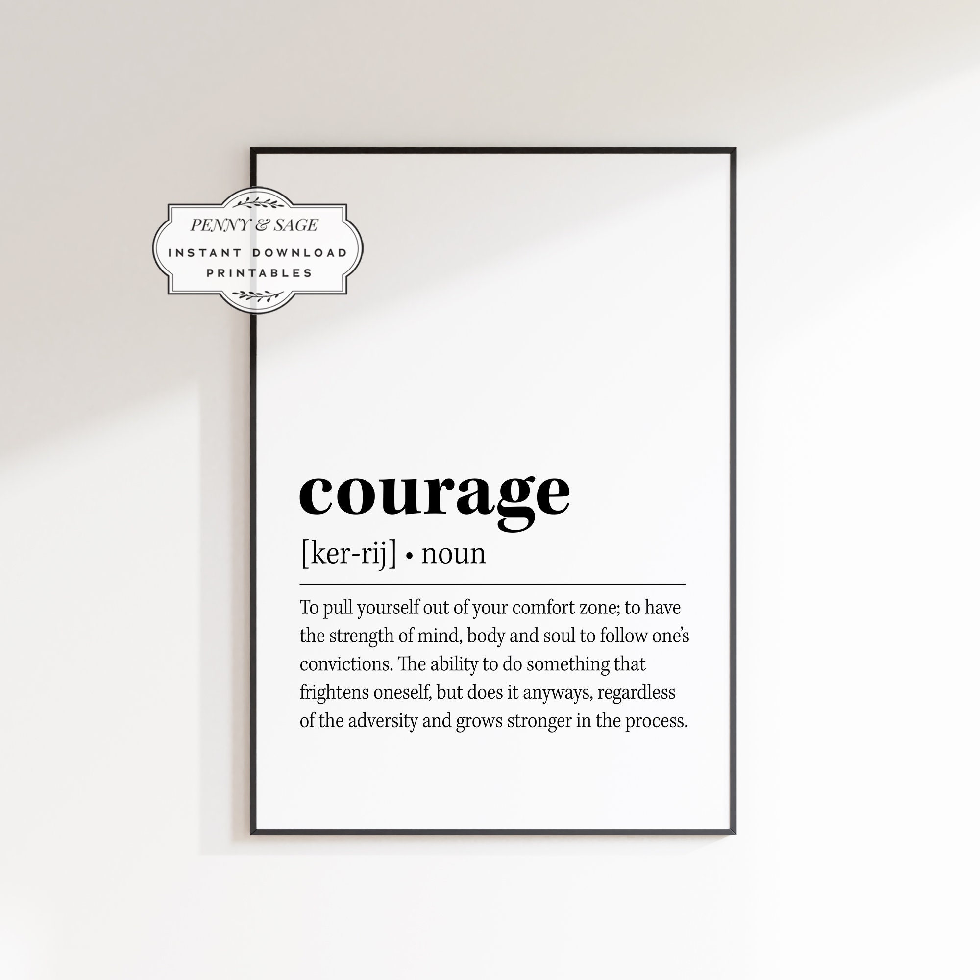 Courage Definition Printable Wall Art, Courage Quote Print, Social ...