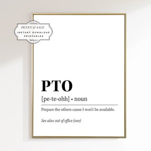 PTO Definition Print, Funny Home Office Decor, Definition Print ...