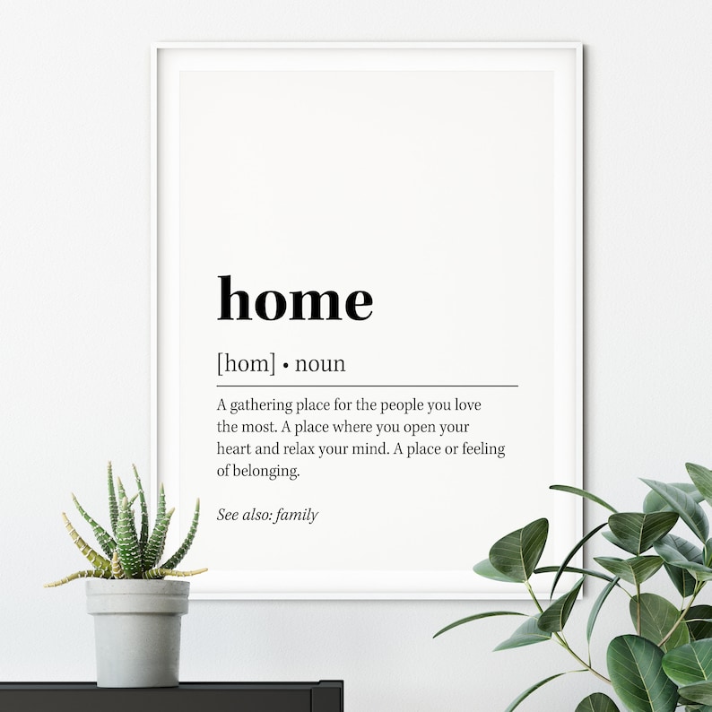 Home Definition Wall Art, Home Quote Decor, Black and White Prints ...