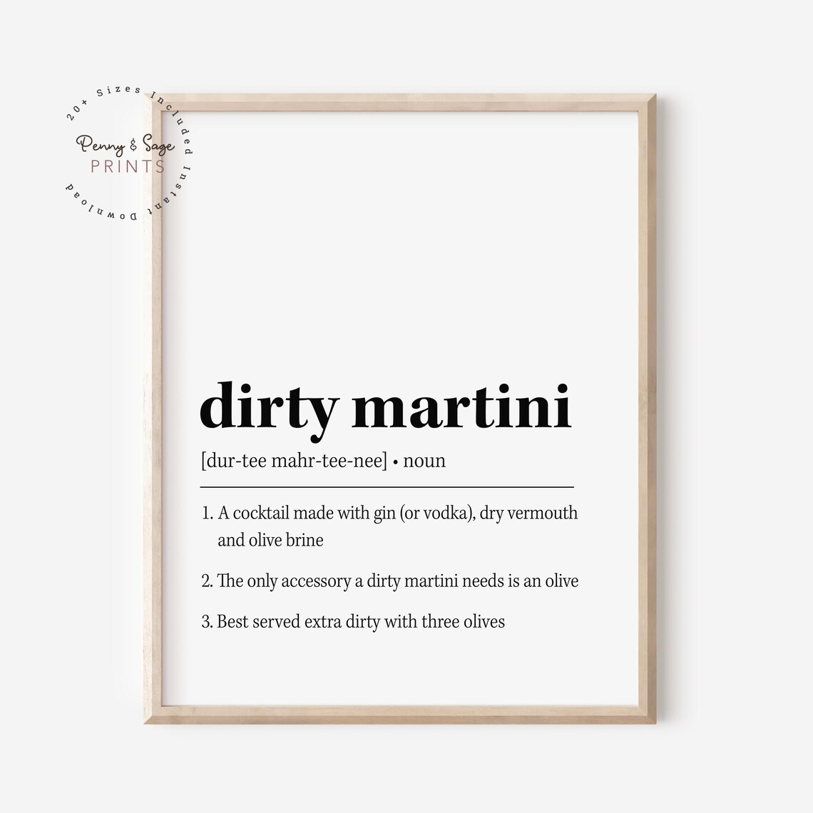 Dirty Martini Definition Printable, Trendy Bar Print, Cocktail Kitchen ...