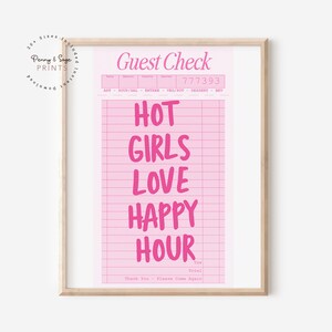 Guest Check Hot Girls Love Happy Hour Print, Trendy Pink Guest Check, Retro Pink Print, Trendy ...
