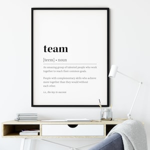 Team Definition Wall Art, Team Quote Decor, Black and White Prints ...