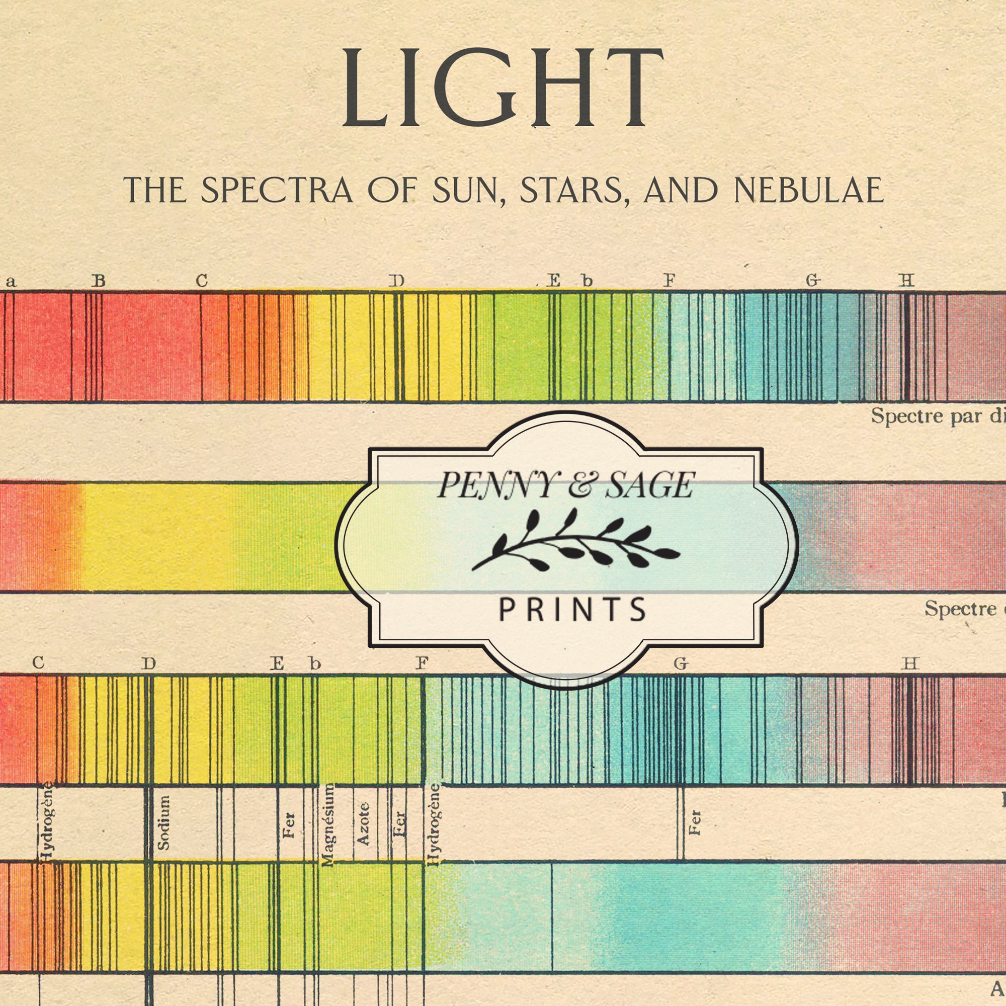 Vintage Spectra of Light Chart Colors, Light the Spectra of Sun, Stars ...