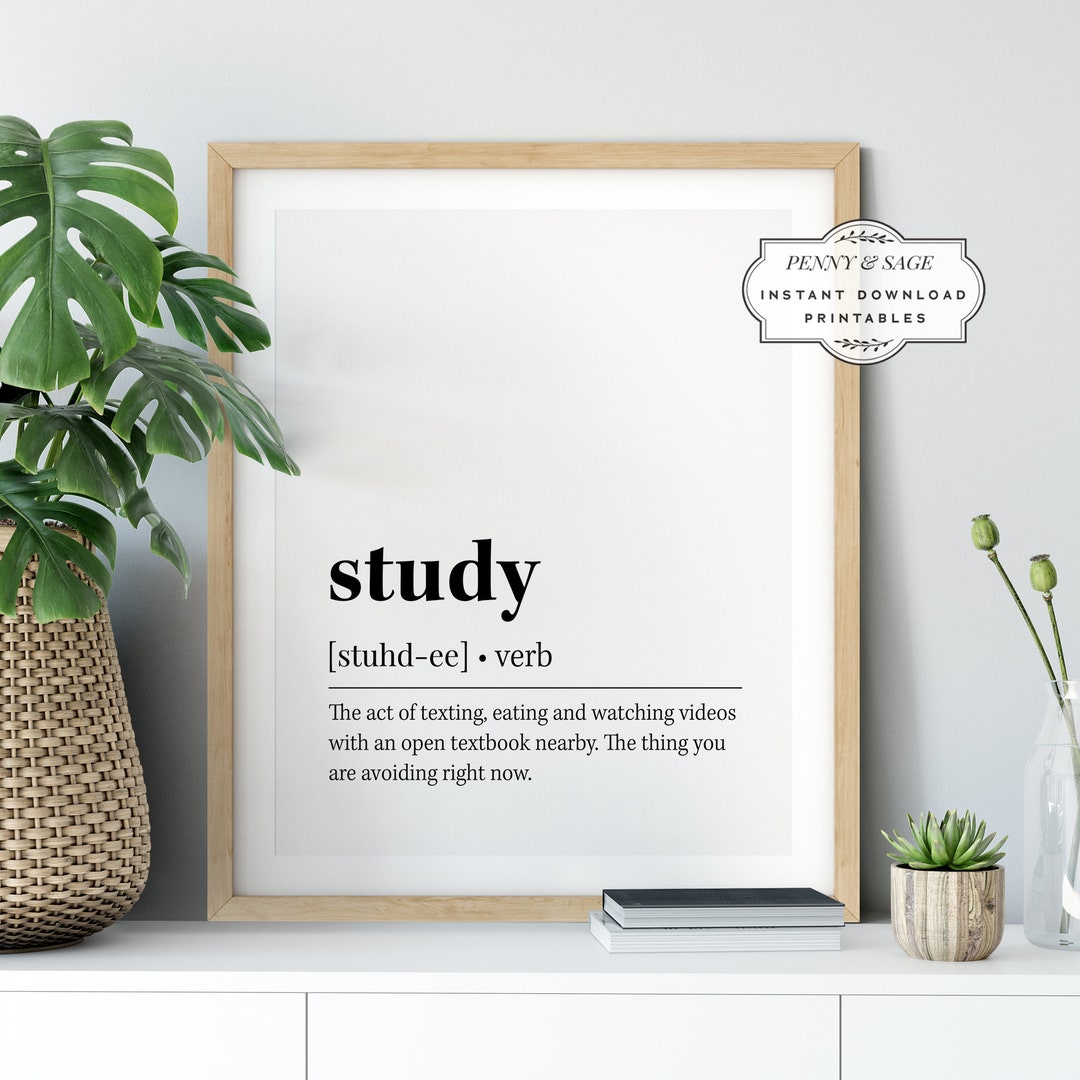 Study Definition Wall Art, Study Quote Decor, Black and White Prints ...