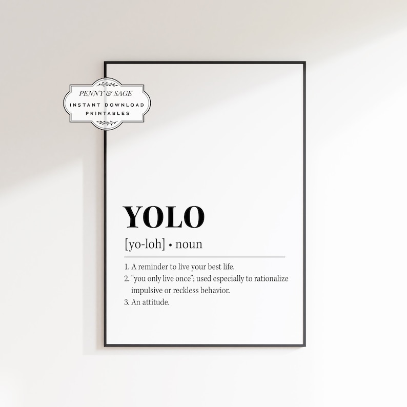 YOLO Definition Printable Wall Art, YOLO Quote Print, Funny Gifts for ...