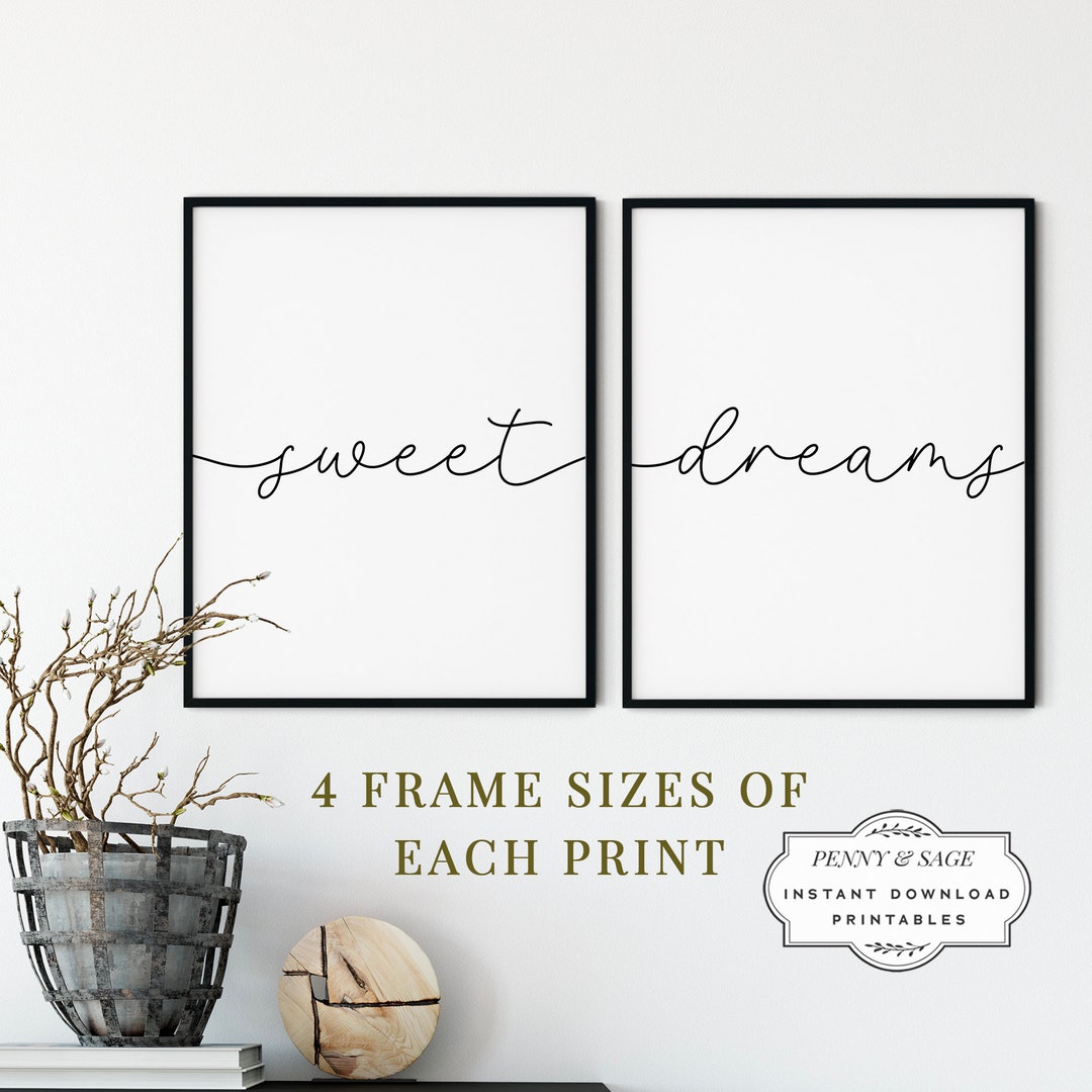 Set of 2 Sweet Dreams Bedroom Printable, Above Bed Decor, Sweet Dreams ...