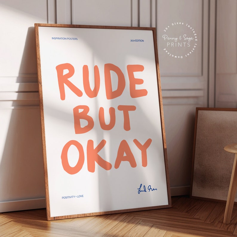 Funny Gallery Wall Art Set of 2, Rude but OKAY, Trendy Wall Art, Living ...