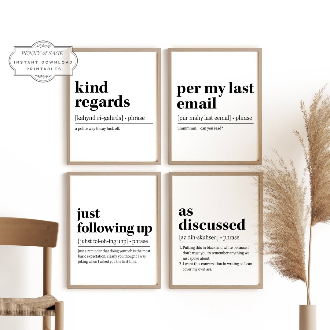 Set of 4 Funny Office Definitions Set, Funny Office Decor, PRINTABLE ...