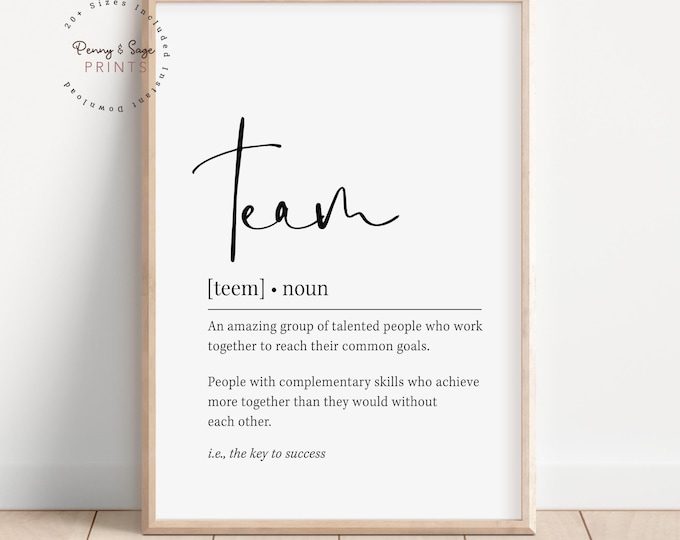Team Definition Poster, Teamwork Printable, Teamwork Wall Art ...