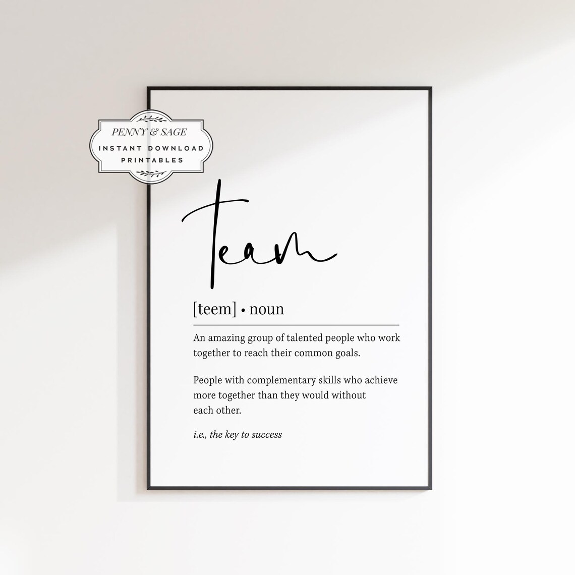 Team Definition Wall Art, Team Quote Decor, Black and White Prints ...
