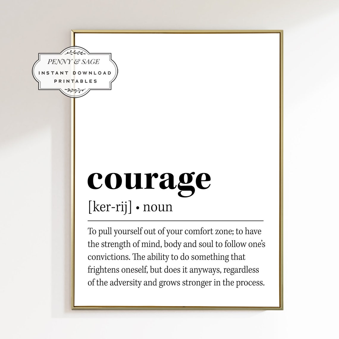 Courage Definition Printable Wall Art, Courage Quote Print, Social ...
