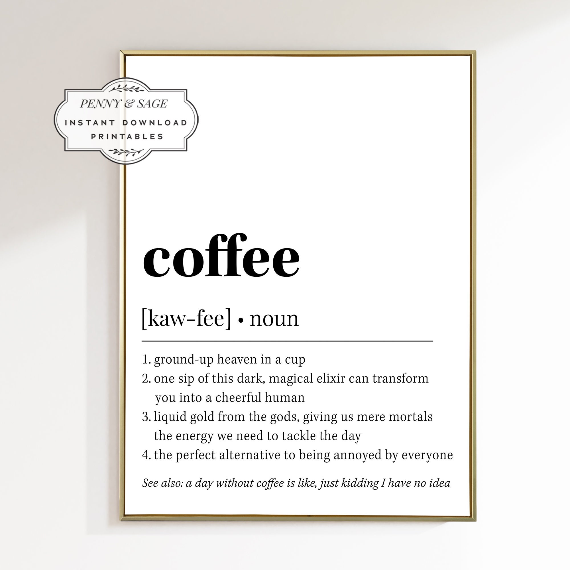 Coffee Definition Print, Coffee Quote Decor, Coffee Bar Sign, PRINTABLE ...