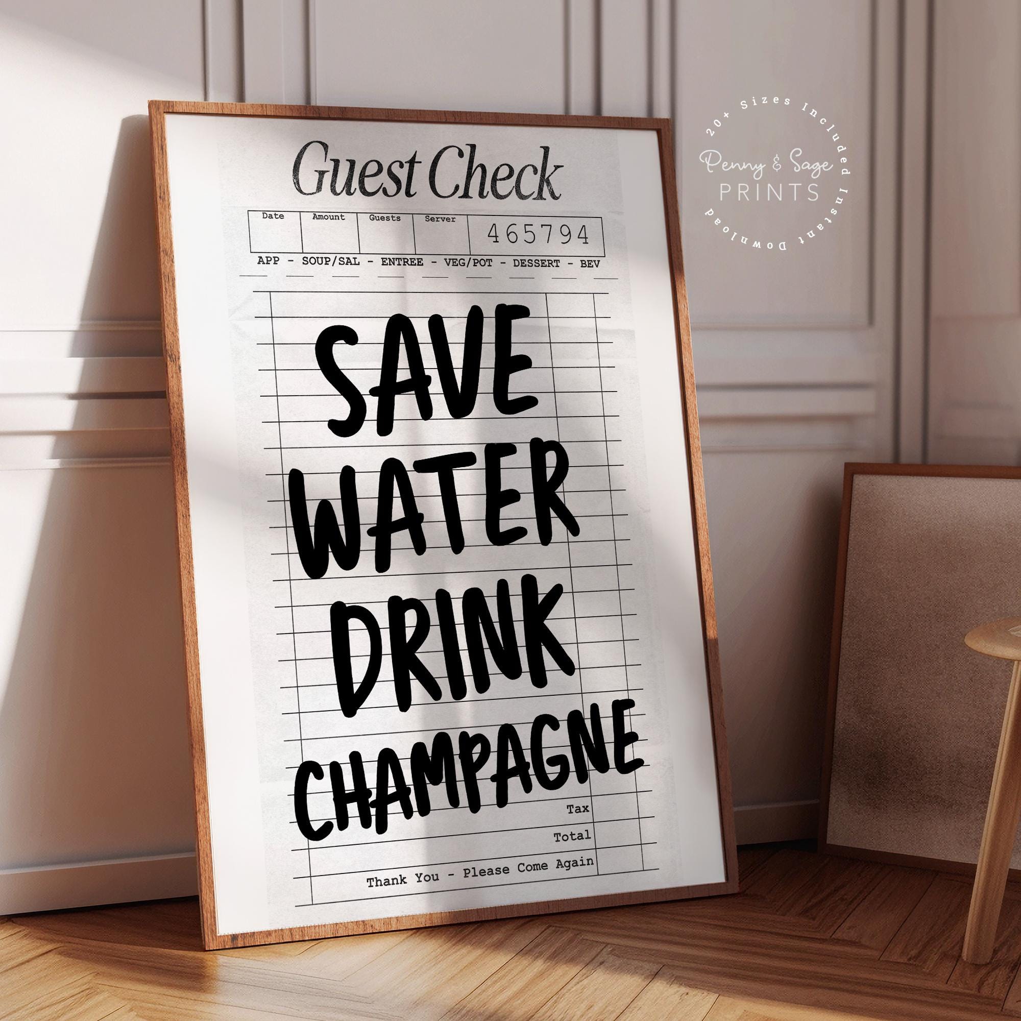Guest Check Save Water Drink Champagne, Trendy Guest Check, Retro ...