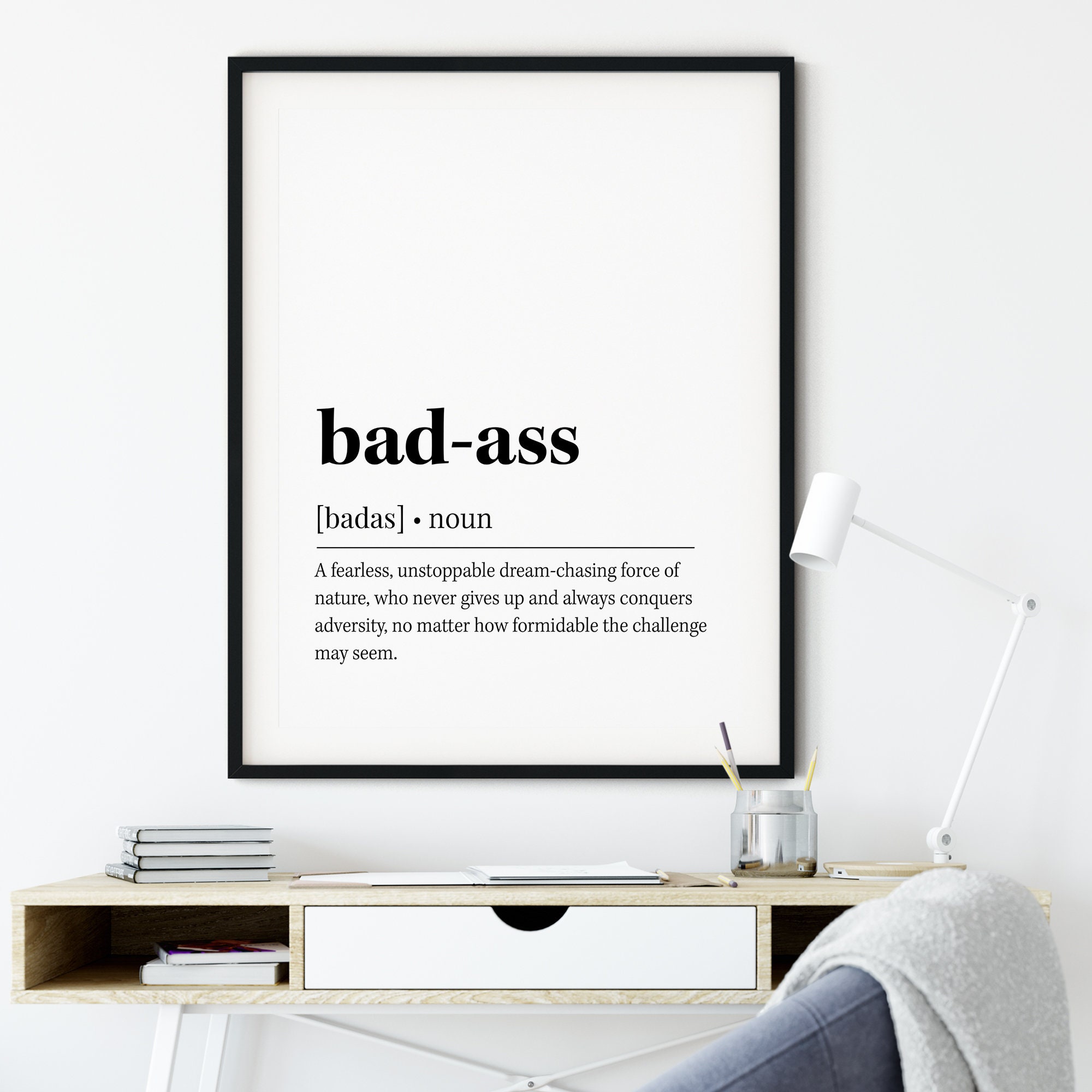 Badass Definition Wall Art Bad-ass Quote Decor Funny Office - Etsy