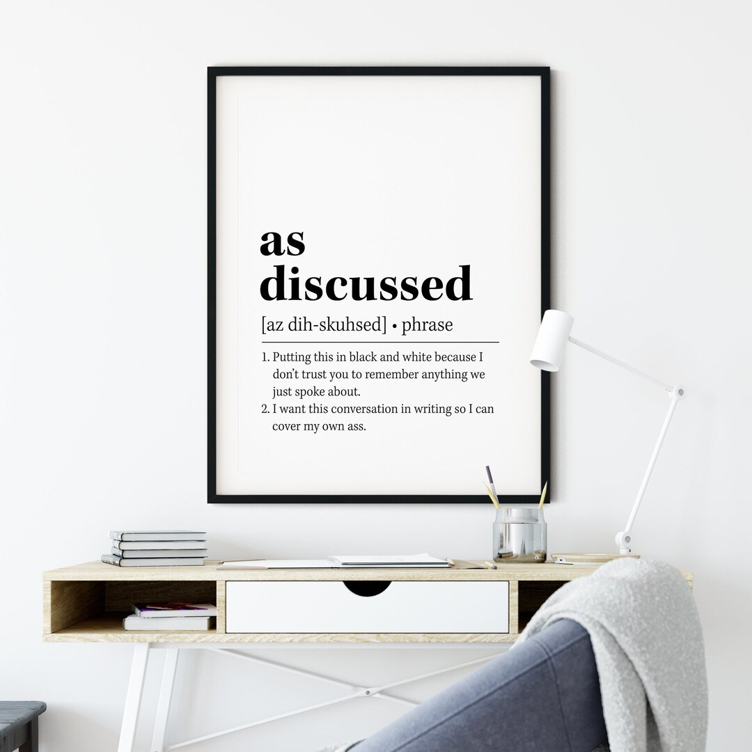 As Discussed Definition Printable, Funny Office Quote Print, Home ...
