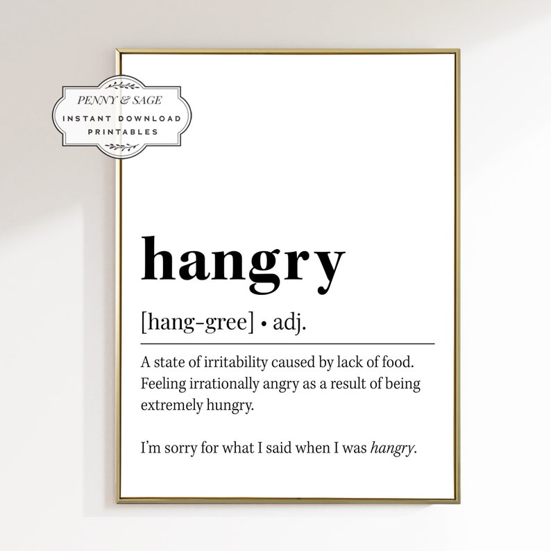 Hangry Definition Quote Print Kitchen Prints Food Prints - Etsy