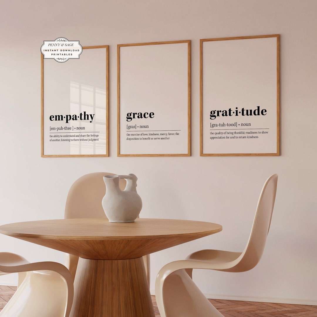 Printable Wall Art Set of 3 Empathy Grace Gratitude Definitions, Quote ...