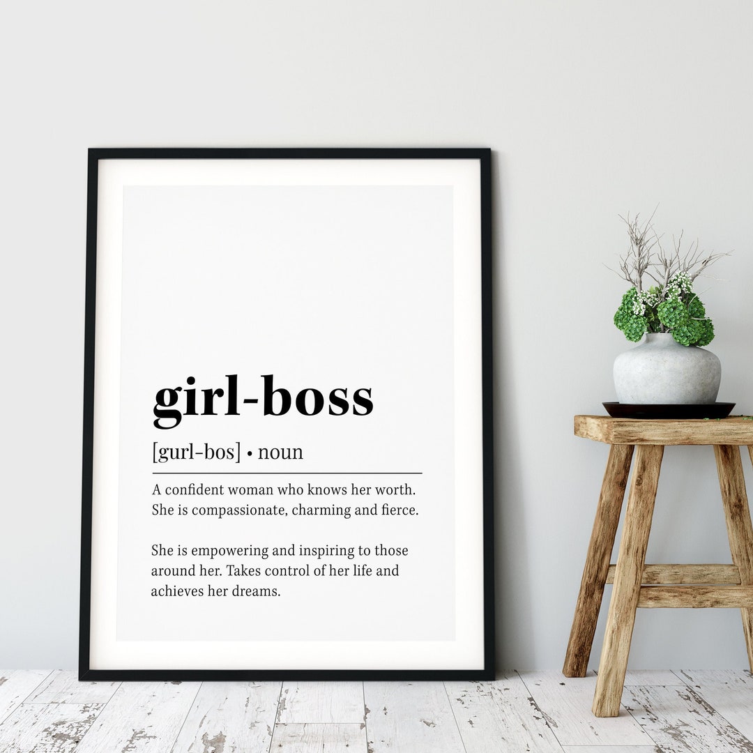Girl-boss Definition Wall Art, Girl-boss Quote Decor, Black and White ...