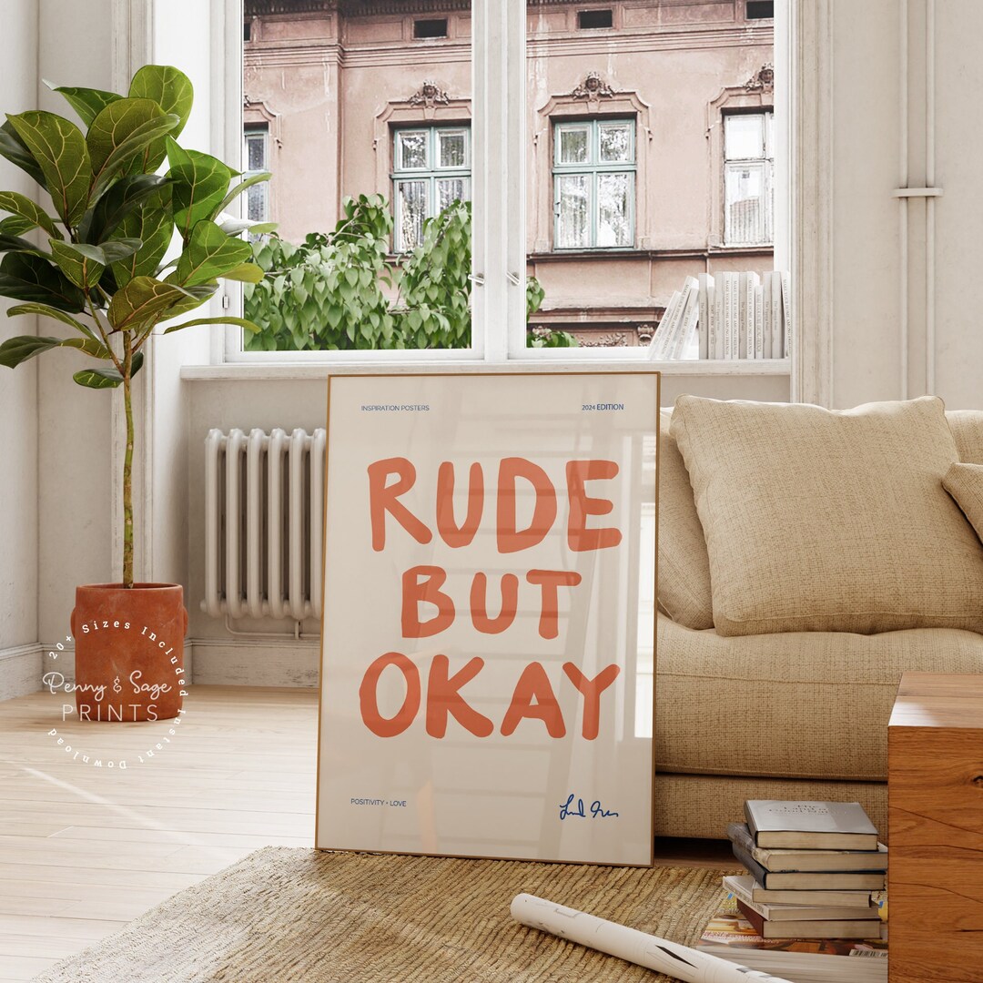 Funny Retro Wall Art, Rude but OKAY Print, Dorm Room Decor, Trendy Wall ...