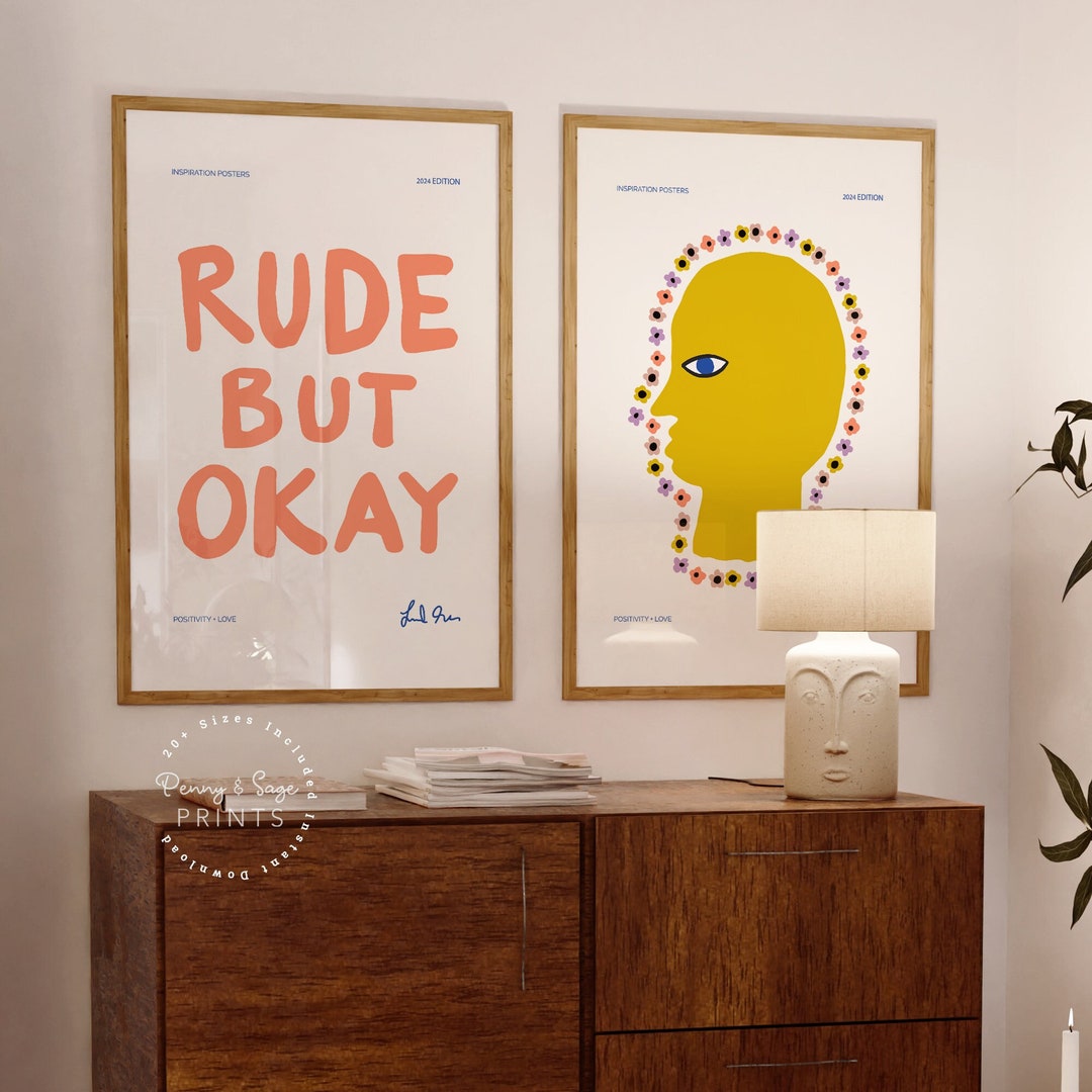 Funny Gallery Wall Art Set of 2, Rude but OKAY, Trendy Wall Art, Living ...