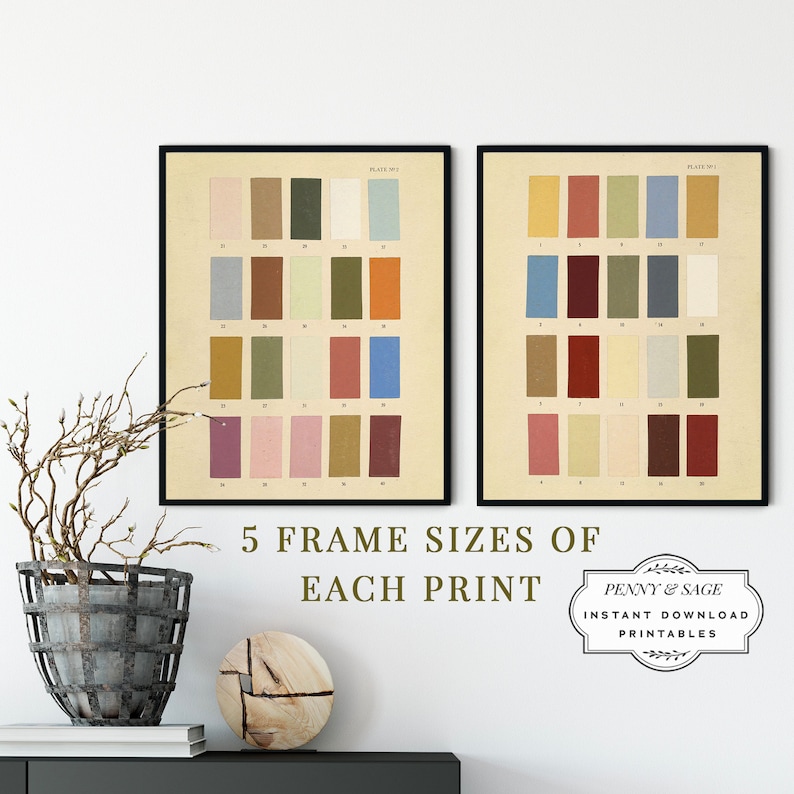 Set of 2: Vintage Paint Swatches, Vintage Colors Chart, PRINTABLE Wall ...