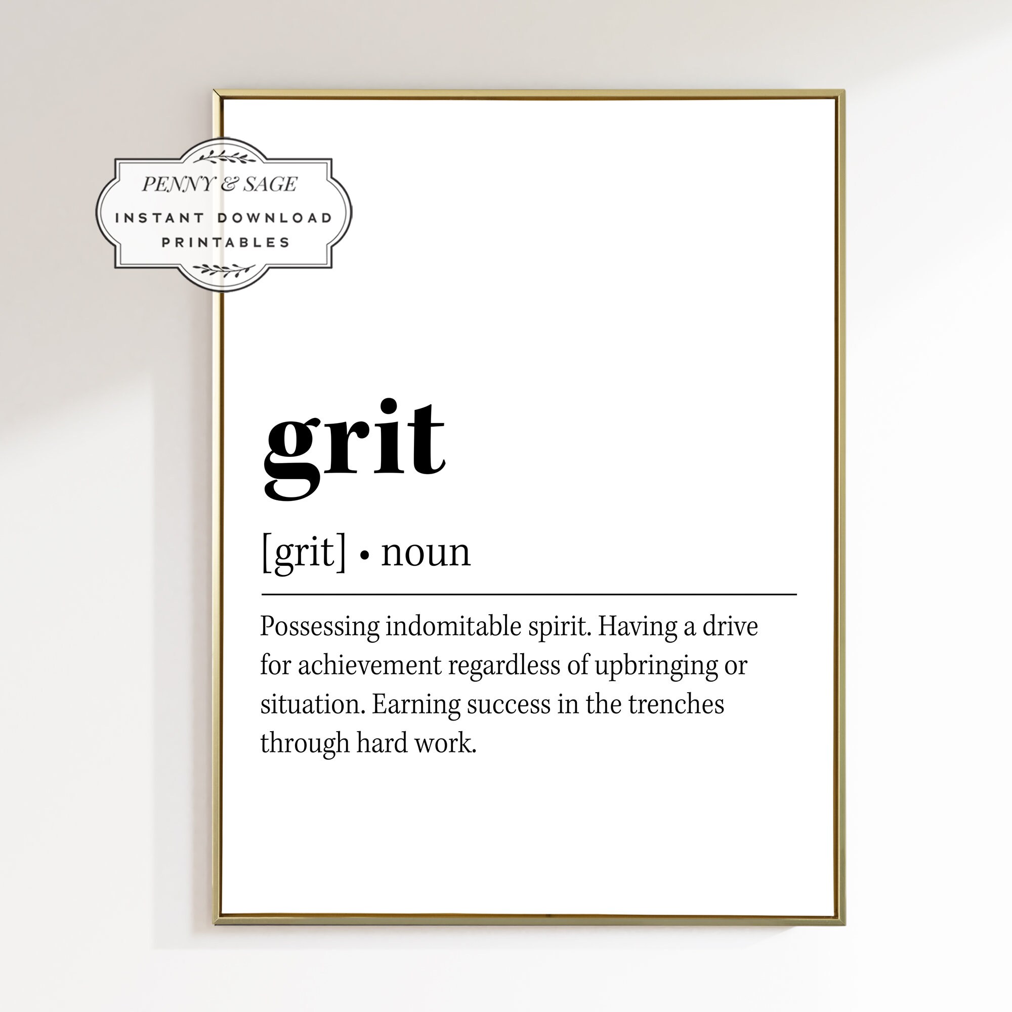 Grit Definition Print, Office Decor, Motivational Wall Decor, Grit ...