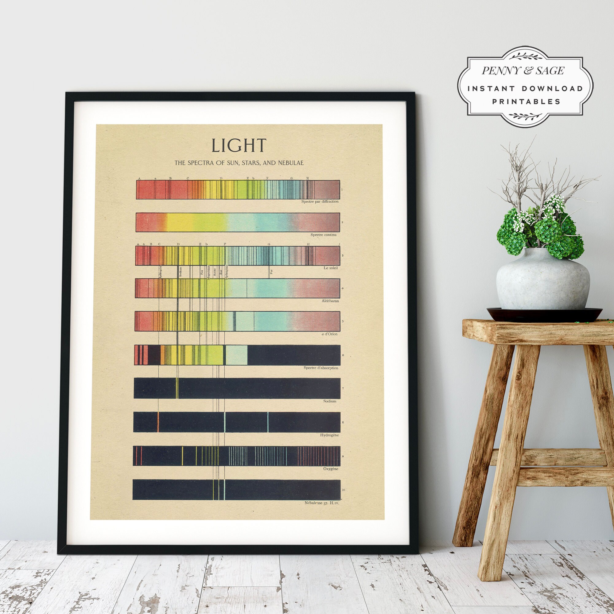 Vintage Spectra of Light Chart Colors, Light the Spectra of Sun, Stars ...