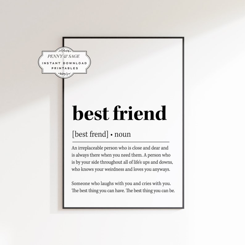 Best Friend Definition Print, Best Friend Gift, Definition Home Print ...