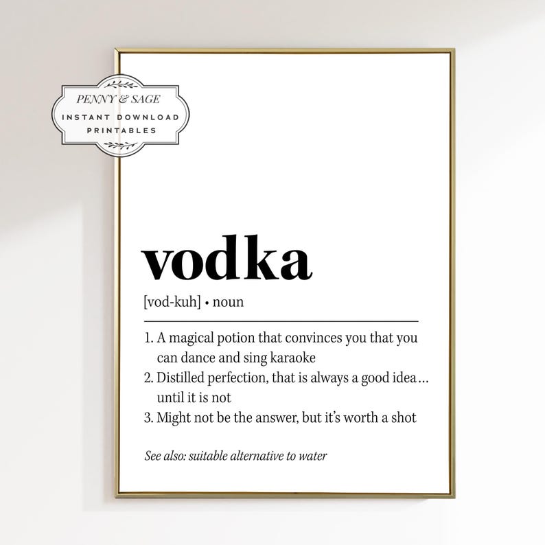 Vodka Definition Printable, Trendy Bar Print, Cocktail Kitchen Art ...