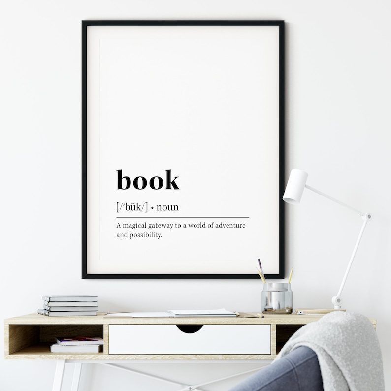 Buch Definition Wandkunst, Buch Zitat Dekor, schwarz und weiß Druck ...