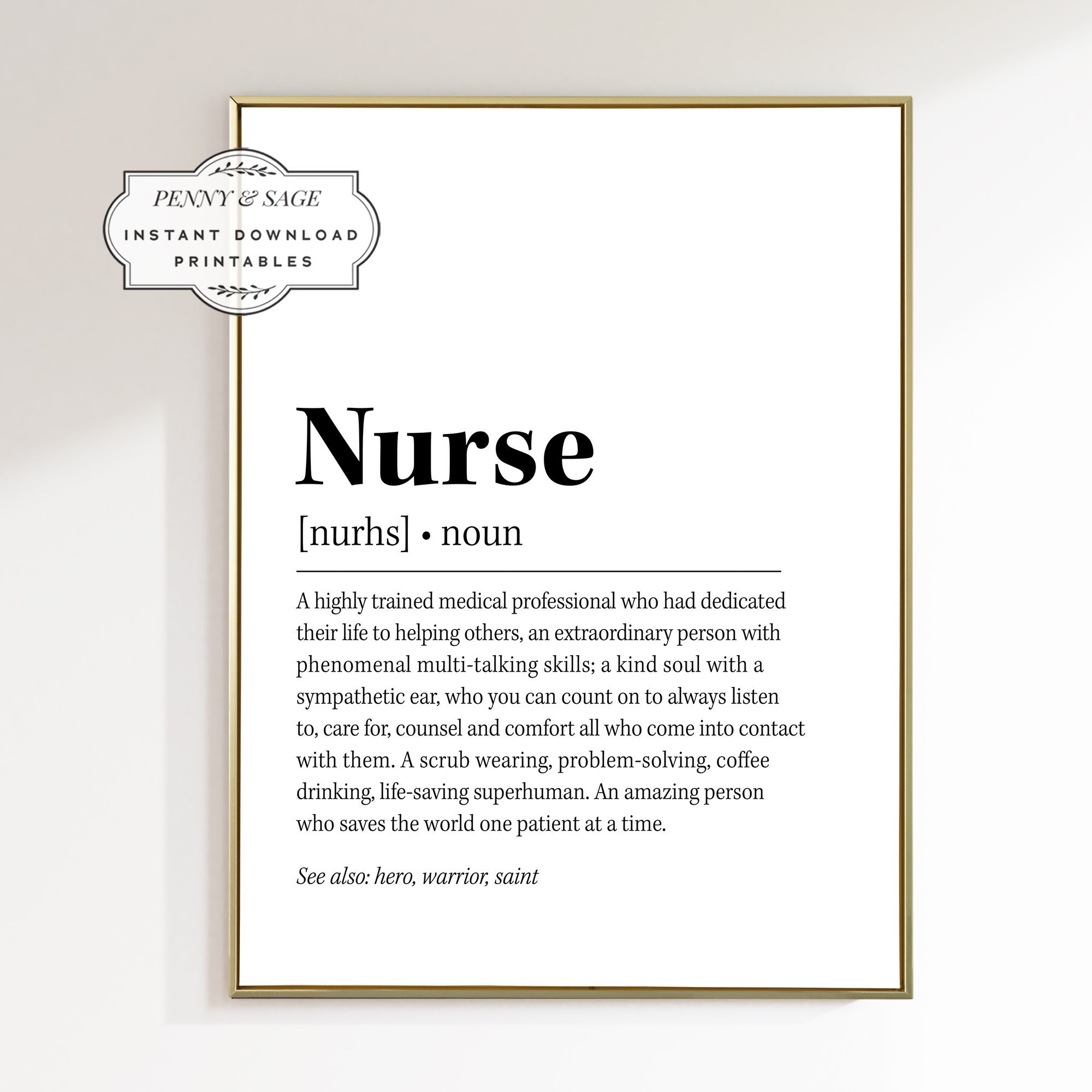 Nurse Definition Print, Nurse Dictionary Poster, Quote Wall Art, Gift ...