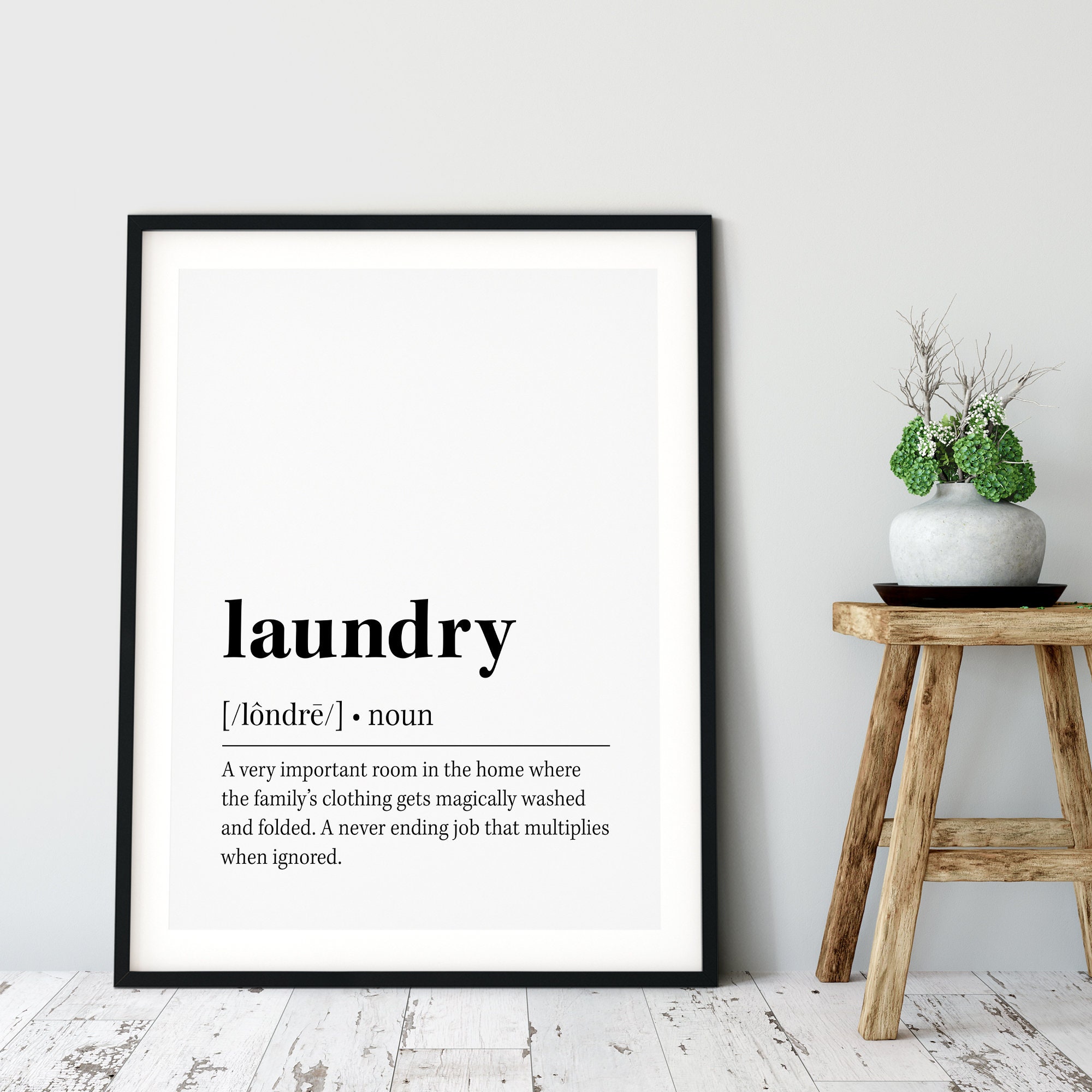 Laundry Definition Wall Art, Laundry Quote Decor, Black and White ...